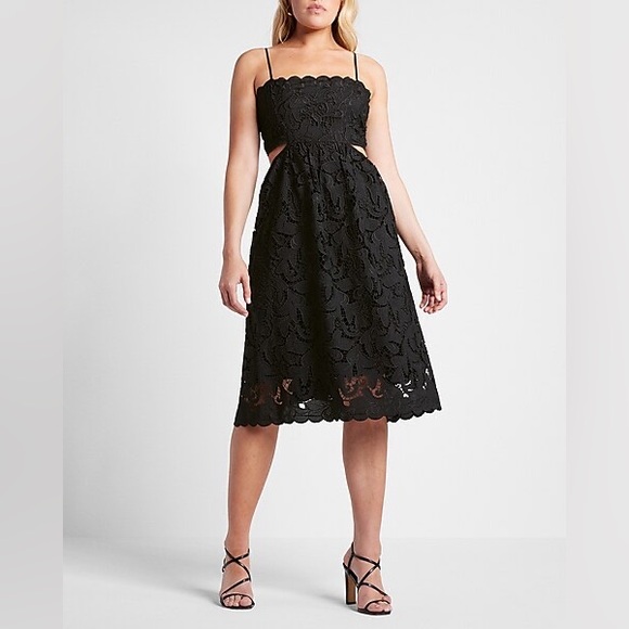 Express | Dresses | Nwt Express Lace Tie Back Side Cutout Midi Dress ...